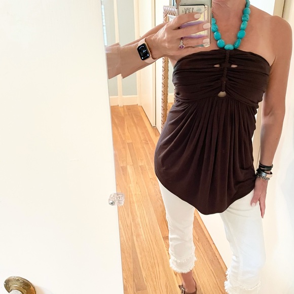 Sky | Tops | Sky Strapless Top With Turquoise Beaded Neck Tie | Poshmark
